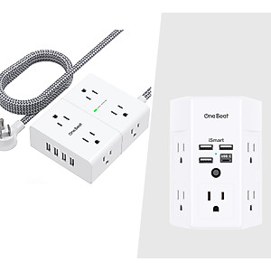8 Widely Power Strip with USB and 1800J Surge Protector Outlet Extender Bundle