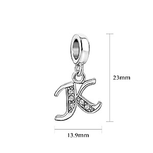 SBI Jewelry Sparkling Initial K Letter Heart Dangle Charm Compatible with Pandora Charms Bracelets Personalized Gifts