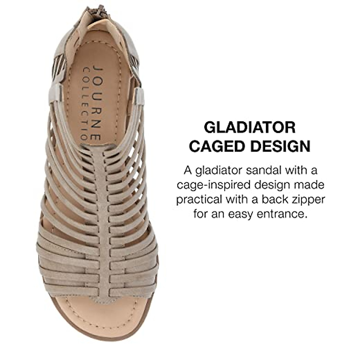 Journee Collection Women's Delilah Tru Comfort Foam Wide Width Gladiator Sliver Wedge Sandals - Taupe - Size: 8.5 Wide