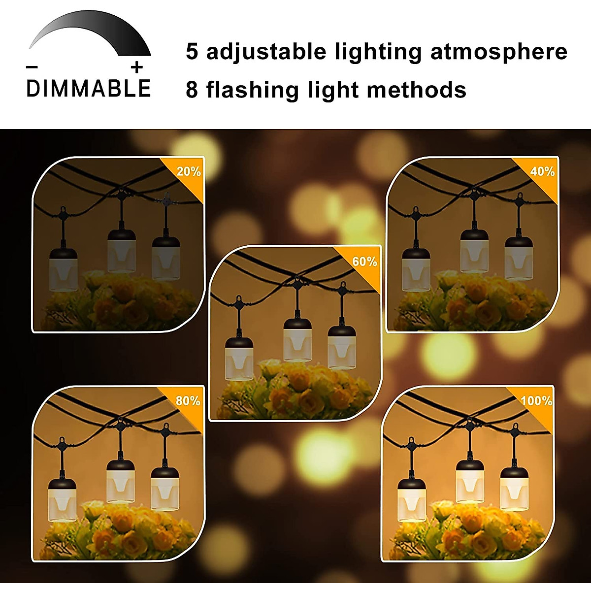 DREAMARK String Lights Indoor Outdoor 52 FT Weatherproof LED Bulbs Strings with 8 Lighting Model 16 Warm White Shatterproof Bulbs for Patio Garden Bistro Wedding Backyard Festival Decoration