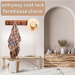 Rustic Coat Rack Wall Mount with Horseshoe Hooks | 36.5" Coat Hanger Wall Mount | Large Wall Coat Rack | Wall Mounted Coat Rack | Wooden Coat Rack Wall Mount (Brown Plate with Black Horseshoe Hooks)