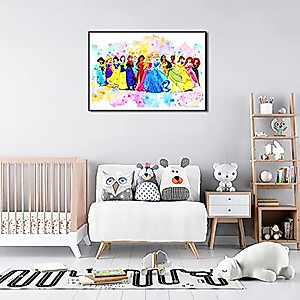 CHOKJINO Princess Watercolor Wall Art - 16x24 Canvas Decor Gift