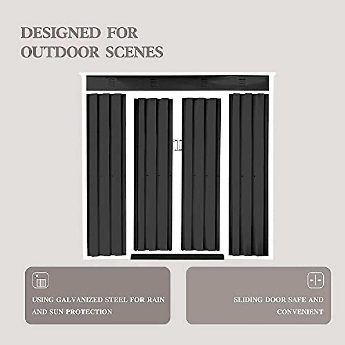 Oakmont Outdoor 4×6 FT Storage Shed Walk-in Garden Tool House with Double Sliding Doors, Steel Cabin Yard Lawn (Grey)