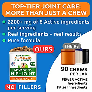 BARK&SPARK Senior Advanced Glucosamine Chondroitin for Dogs - Hip Joint Pain Relief Pills - Old Dog Joint Supplement Large & Small Breed - Hip Joint Chews Joint Health Care Vitamin Treats - 120Ct
