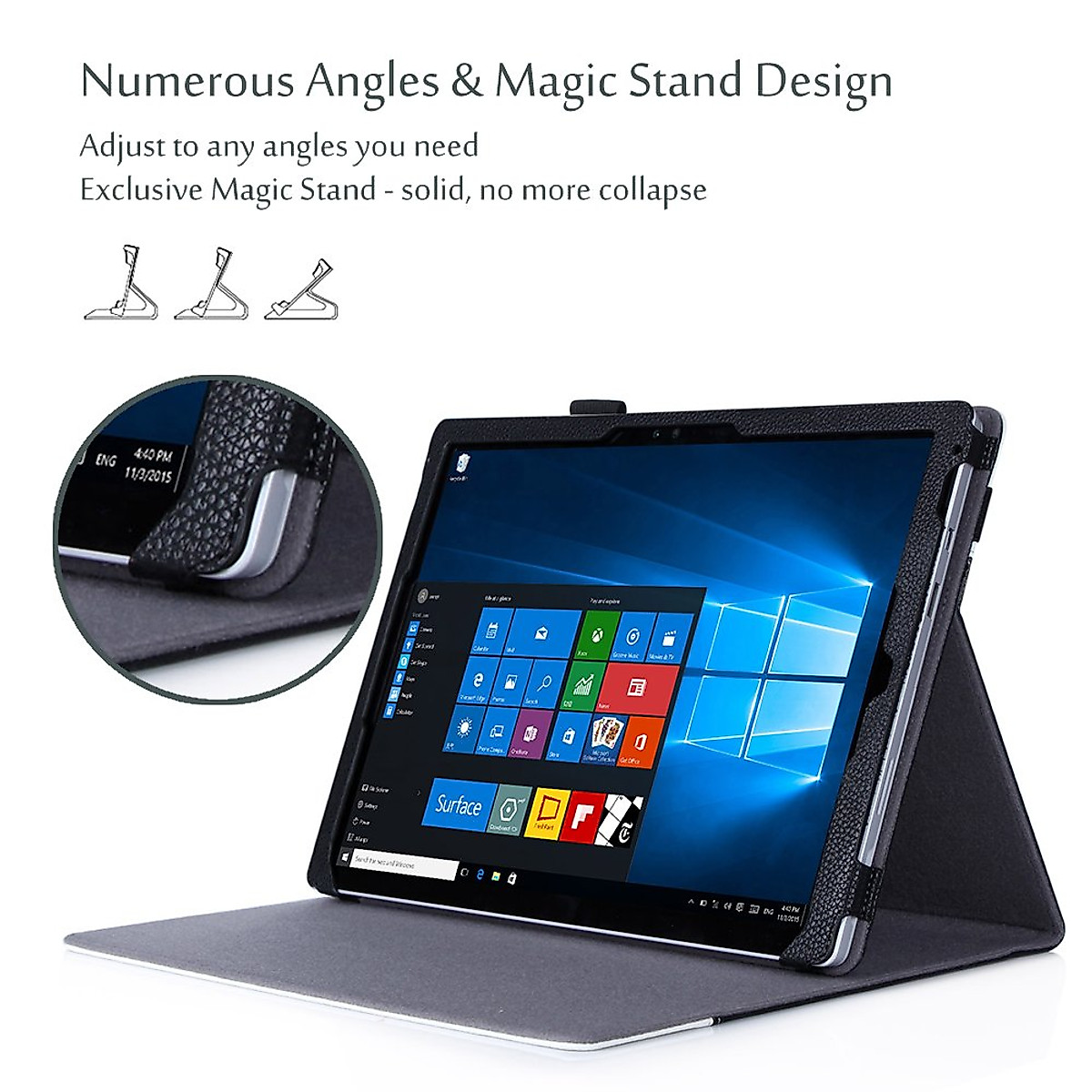 ProCase Surface Pro 7 / Pro 6 / Pro 2017 / Pro 4 / Pro LTE/Pro 3 Case - Folio Cover Case for Microsoft Surface Pro 6 / Pro 2017 / Pro 4 / Pro LTE/Pro 3, Compatible with Type Cover Keyboard –Black