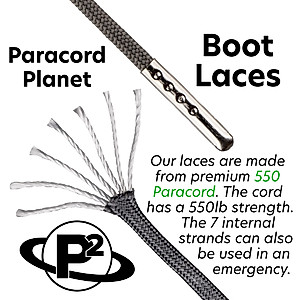 Paracord Planet 550 Paracord Boot Laces Milspec Paracord Boot Lace – Available in 52 and 72 Inch Lengths (54 Inch, Black)