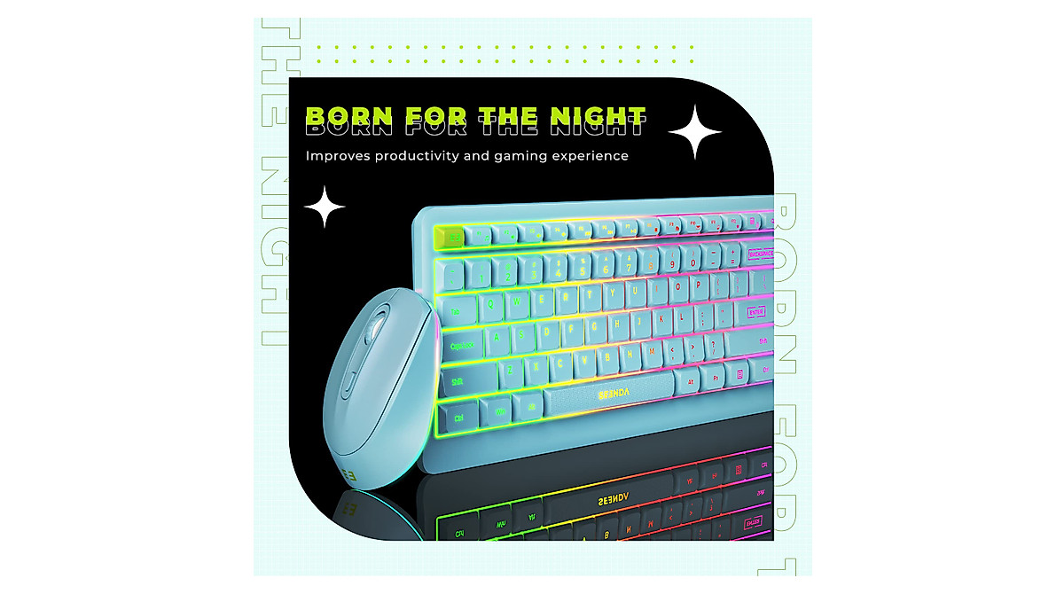 Seenda Blue Backlit Wireless Keyboard & Mouse Set - Rechargeable
