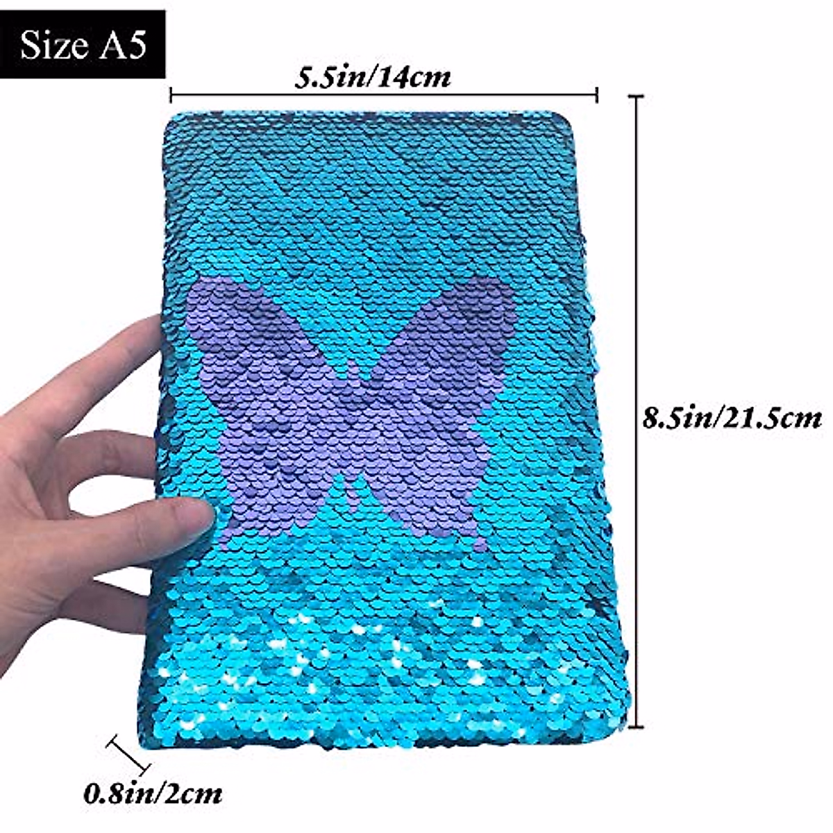 GINMLYDA Sequin Girls Journal for Kids, 8.5x5.5 Inches 160 Lined Pages Diary for Girls Butterfly Reversible Flip Sequence Notebook for Teenage Pre School Writing Drawing Travel Gifts (Purple- Blue)