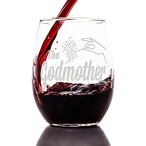 The Godmother Etched Stemless Wine Glass - Premium Quality, Handcrafted Glassware, 15 oz., Collectible Gift Item for Godparents, Birthdays, & Special Occasions