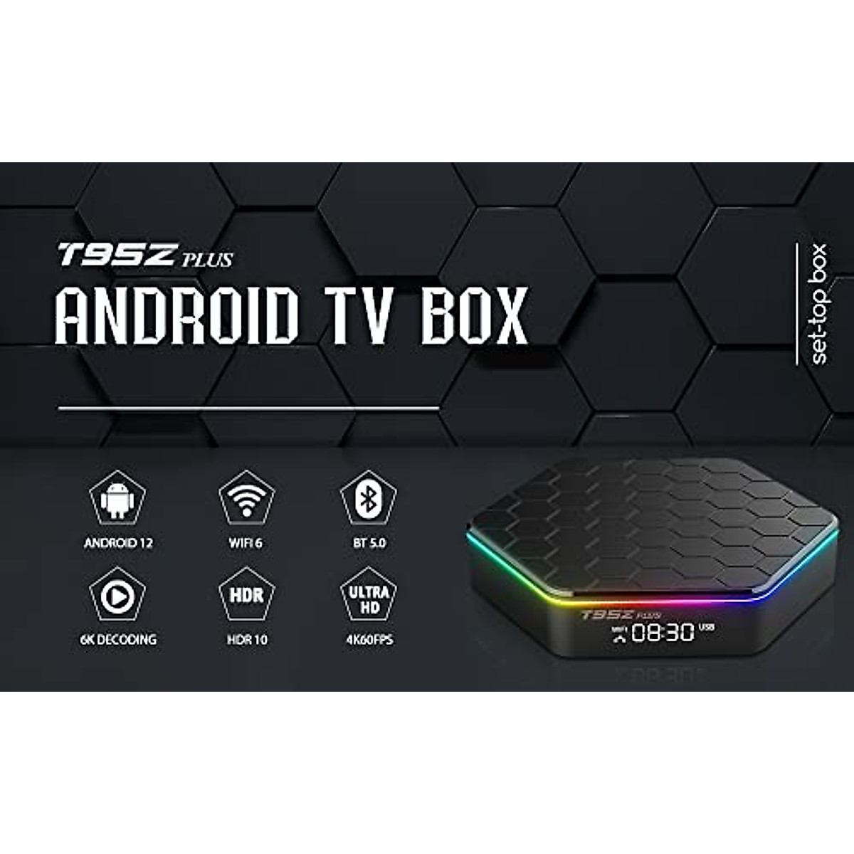 Android TV Box T95Z Plus Android 12 TV Box 2G+16G Quad-Core, WiFi6 /10-1000M LAN 64Bit BT 5.0 H.265 UHD 4K Android Box with Mini Wireless Keyboard & Remote