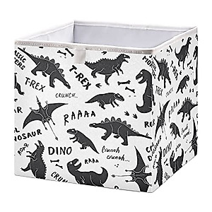 CaTaKu Cute Dinosaurs Black Storage Bins 11 Inch Fabric Storage Baskets for Shelves Foldable Storage Baskets for Organizing Decorative Large Closet Organizers Cubes