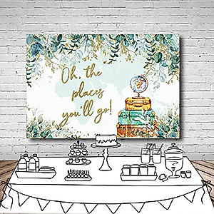 MEHOFOND 7x5ft Oh The Places You'll Go Backdrop Baby Shower Party Decorations Summer Greenery Eucalyptus Leaves Adventure Awaits Photography Background Photo Studio Props