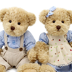 oits cute 2-Pack Teddy Bear,Cute Stuffed Animal,Couple Gift Soft Plush Toy 11inch (Blue Plaid Clothes)