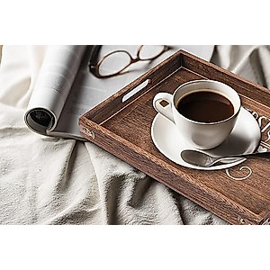 But First Coffee - Rectangle Wooden Coffee Serving Tray with Handles, Funny Rustic Farmhouse Foods Tray Coffee Table Tray Home Kitchen Decorative for Coffee Lovers Gifts