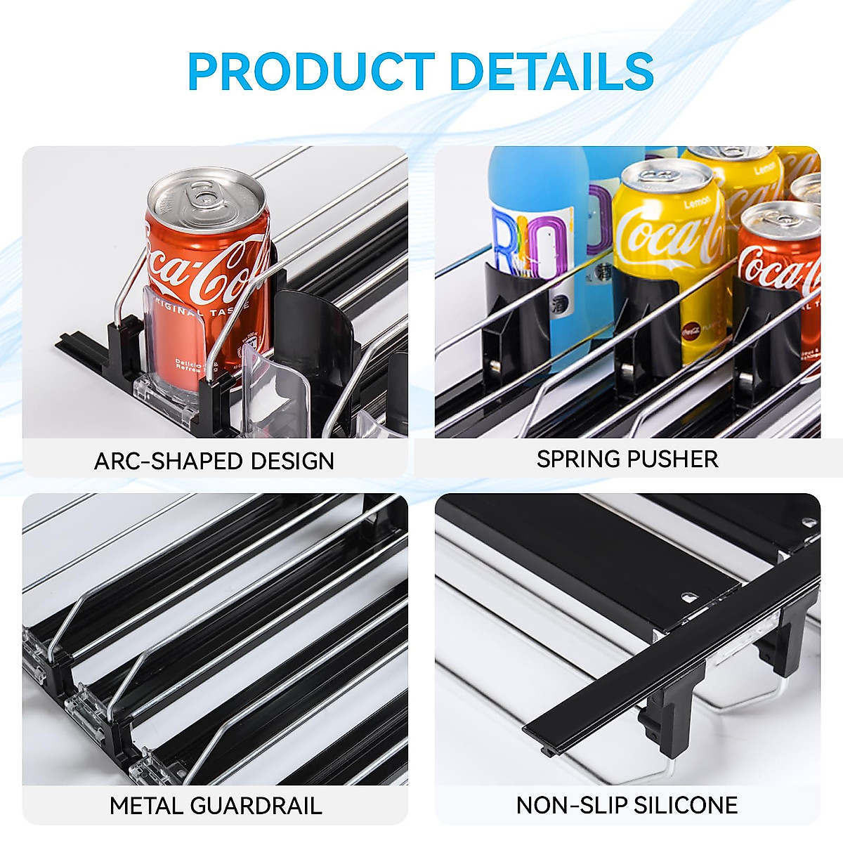MERICARGO Drink Organizer for Fridge, Self-Pushing Soda Can Organizer for Refrigerator with Adjustable Pusher Glide, Automatic Drink Dispenser for Fridge Pantry, 5 Rows