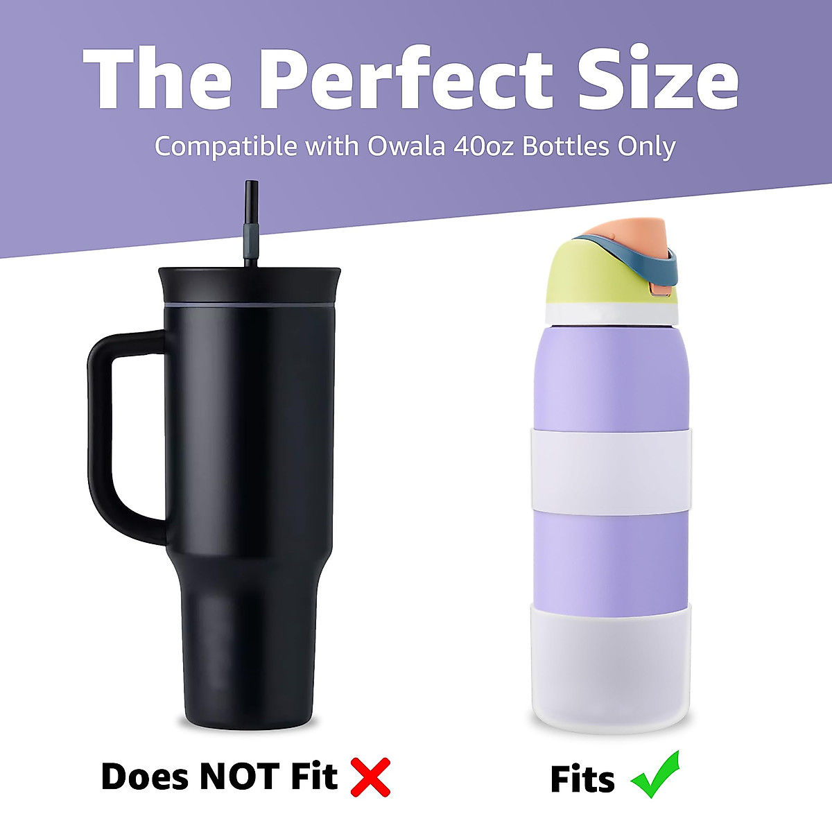 Jmoe USA Silicone Boot Sleeve + Hand Grip for Owala 40oz Water Bottle | BPA Free & Food-Grade Silicone Rubber | Protective Anti-Slip Bottom Bumper Cover | Protects Against Dents & Scratches (Frosted)