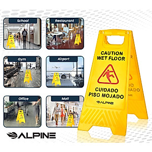 Alpine 24 Inch Caution Wet Floor Sign, High Visibility Yellow Caution Slippery When Wet Sign - Bilingual Safety Warning Sign to Easily Avoid Slippery Accidents in Businesses & High Traffic Areas