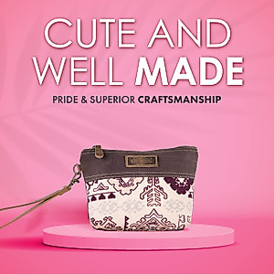 SIXTEASE Women's Fashion Wristlet Small Clutch With Wrist Strap - Vintage Style Zipper Made with Genuine Leather, Upcycled Canvas, Rug, or Hair On - Unique Designs, Hand Stitched - Iris