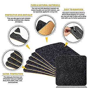 24 Pieces Felt and Cork Coasters for Drinks 4 Inch Two Sided Absorbent Felt Coasters Square and Round Drink Coasters Black for Cup Beer Glass Table Desk Furniture Protection Anti Slip