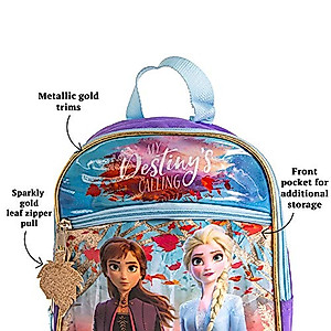 Disney Frozen 2 Princess Elsa & Anna Mini Backpack for Girls & Toddlers - 10 Inch, Purple & Blue with Glitter