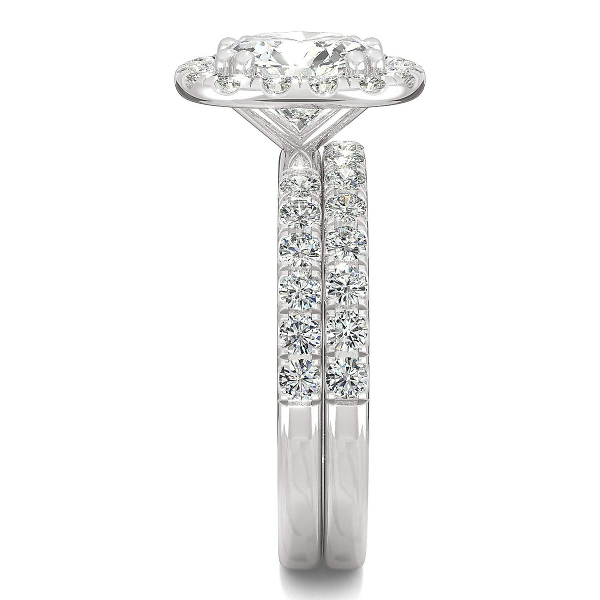 Charles & Colvard Created Moissanite 8mm Round Cut Bridal Ring Set for Women | 2.87 cttw DEW | Lab Grown | Solid 14K White Gold with Rhodium | Size 9