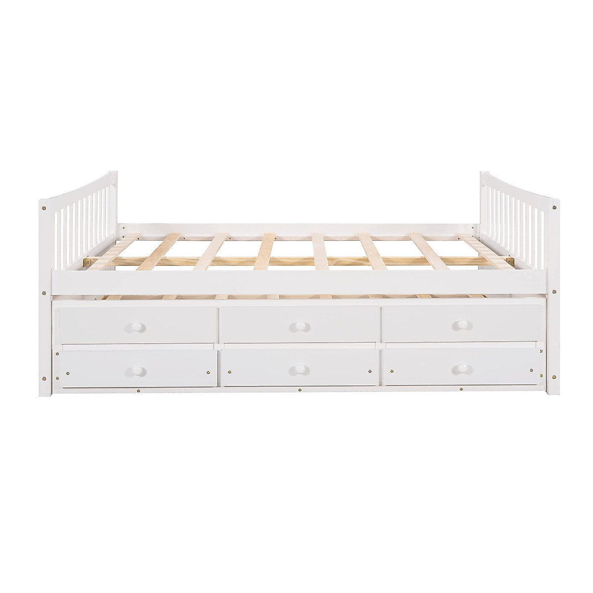 Bellemave Full Daybed with Trundle and Storage Drawers Wood Full Size Bed Frame with 3 Drawers Wooden Platform Beds for Kids Boys Girls Teens, White