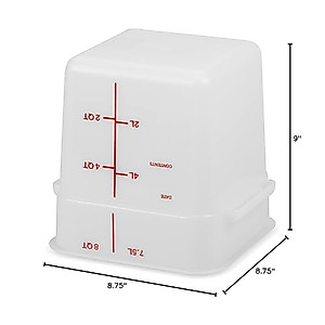 Carlisle FoodService Products Squares Square Food Storage Container with Stackable Design for Catering, Buffets, Restaurants, Plastic, 8 Quarts, White, (Pack of 6)