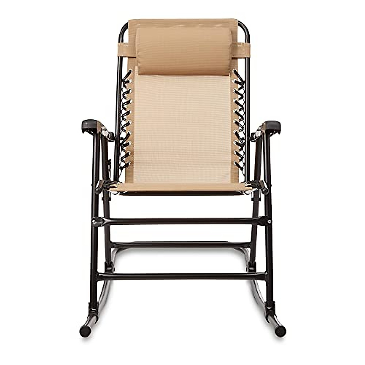 Amazon Basics Outdoor Textilene Zero Gravity Folding Lounge Rocker with Pillow,Alloy Steel, Beige