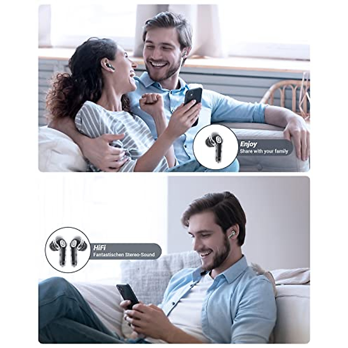 ACEFAST Wireless Earphones Bluetooth 5.3 Headphones LED Power Display Mini Crystal in-Ear Earbuds with Wireless Charging Case Touch Control Built-in Mic Headphone for Sports Waterproof Earphone