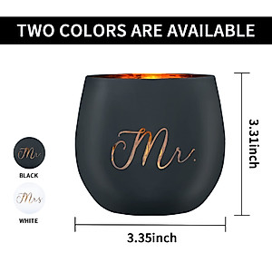 dehong Mr & Mrs Stemless Wine Glasses - Set of 2 - Wedding Gifts for Bride & Groom ,His & Hers - Engagement Gifts for Couples Newly Engaged Unique Bridal Shower Gift (A), black, white, gold