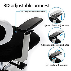 KERDOM Ergonomic Office Chair, Home Desk Chair, Comfy Breathable Mesh Task Chair, High Back Thick Cushion Computer Chair with Headrest and 3D Armrests, Adjustable Height Home Gaming Chair S-White