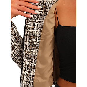 Allegra K Tweed Jacket for Women's Long Sleeve Casual Work Office Plaid Short Outwear Large Apricot