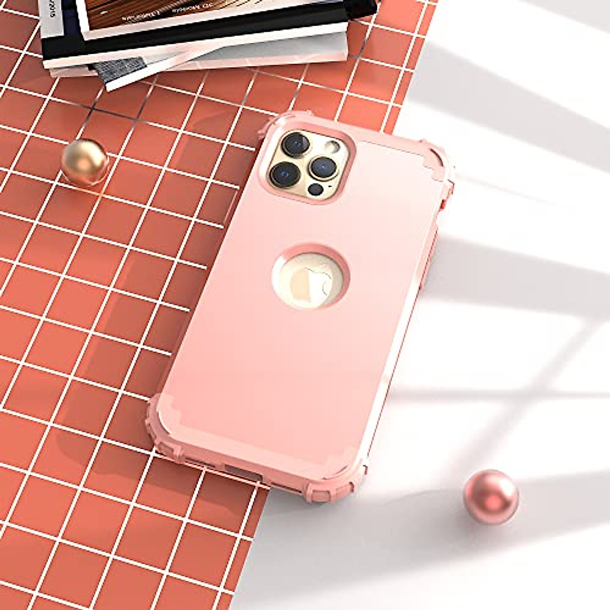 IDweel iPhone 12 Pro Max Case with Tempered Glass Screen Protector, Hybrid 3 in 1 Shockproof Slim Heavy Duty Protection Hard PC Cover Soft Silicone Rugged Bumper Full Body Case for Women, Rose Gold