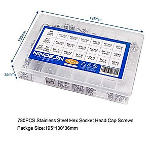 NINDEJIN 780PCS M2 M3 M4 M5 Phillips Pan Head Screws Bolt Nut Lock Flat Washers Machine Screws Assortment Kit