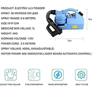GESUNDHOME 7L Electric ULV Fogger - Portable Ultra-Low Atomizer - Electric Fogger Machine with Adjustable Particle Size 0-50μm/Mm - Suitable for Indoor and Outdoor Public (Blue)