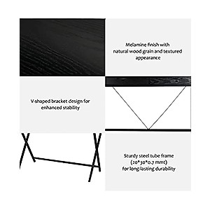 glitzhome 43.25" L Modern Industrial Home Office Desk with 1 Outlets and 2 USB Charging Ports, Wood/Metal Writing Desk PC Table Computer Desk, Black Oak