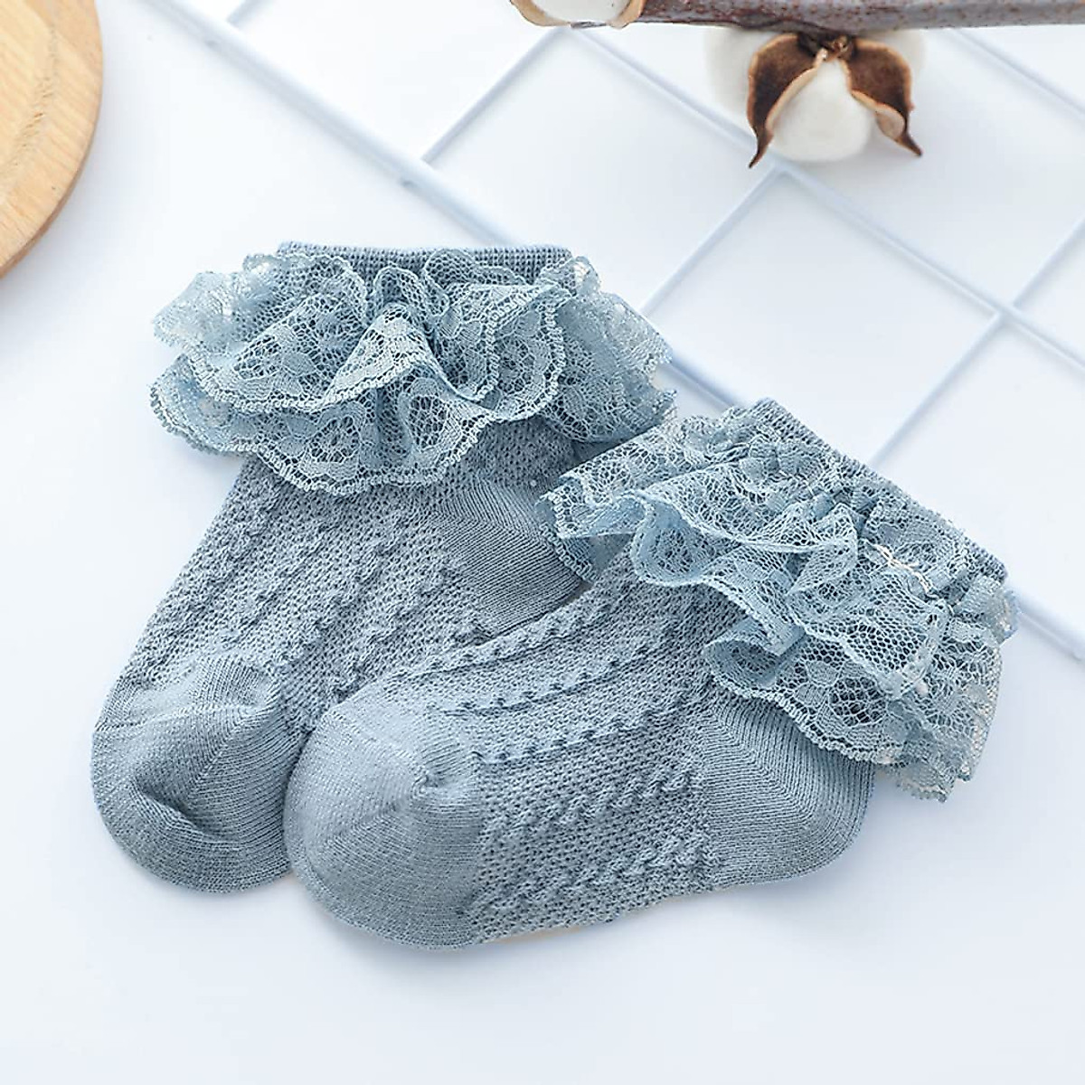 Adeimoo Princess Newborn Baby Girls Socks Lace Ruffle Frilly Ankle Dress Sock for Infants Toddler (5 Pack, 6-12 Months)