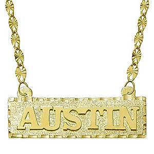 Pyramid Jewelry 14K Yellow Gold Personalized Name Plate Necklace - Style 1 (20 Inches, Twisted Star Chain)