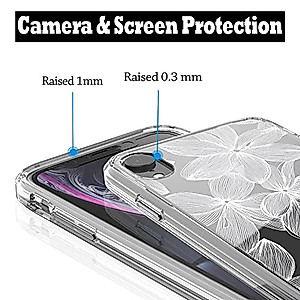 iPhone XR Case, RANZ Anti-Scratch Shockproof Series Clear Hard PC+ TPU Bumper Protective Cover Case for iPhone XR - White Flower