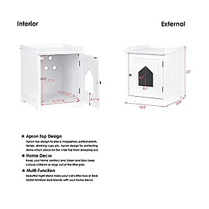 PAWLAND Cat Litter Box Enclosure, Cat House Side Table,Night Stand Pet House, Indoor Cat House, White