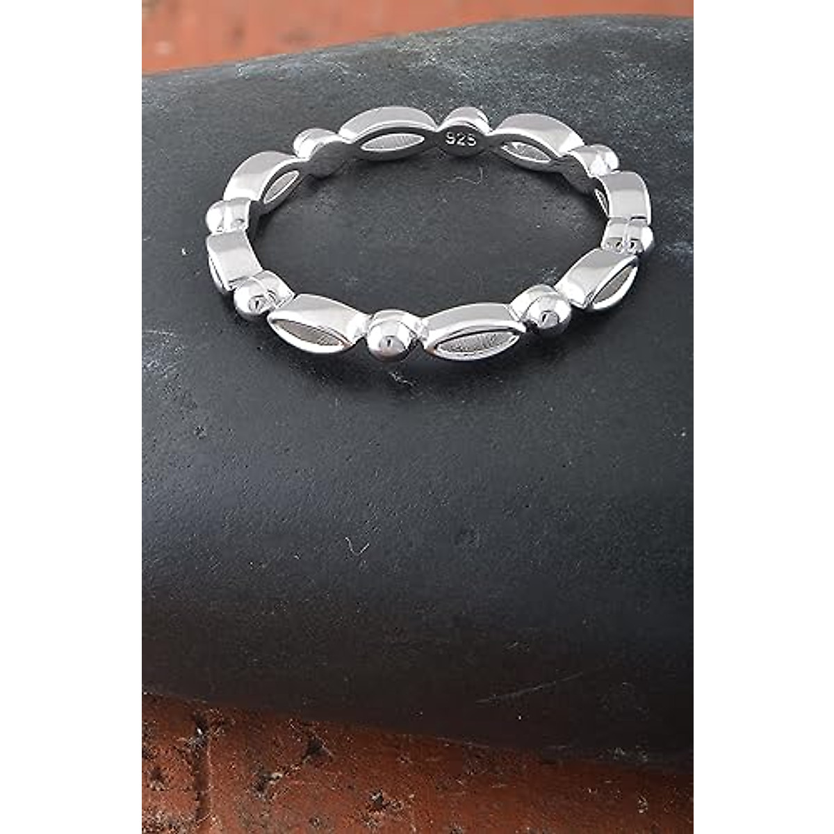 SILVERCLOSEOUT Rhodium Plated Sterling Silver Womens Dainty Stacking Bead Bar Band perfect for Ladies - Size 8