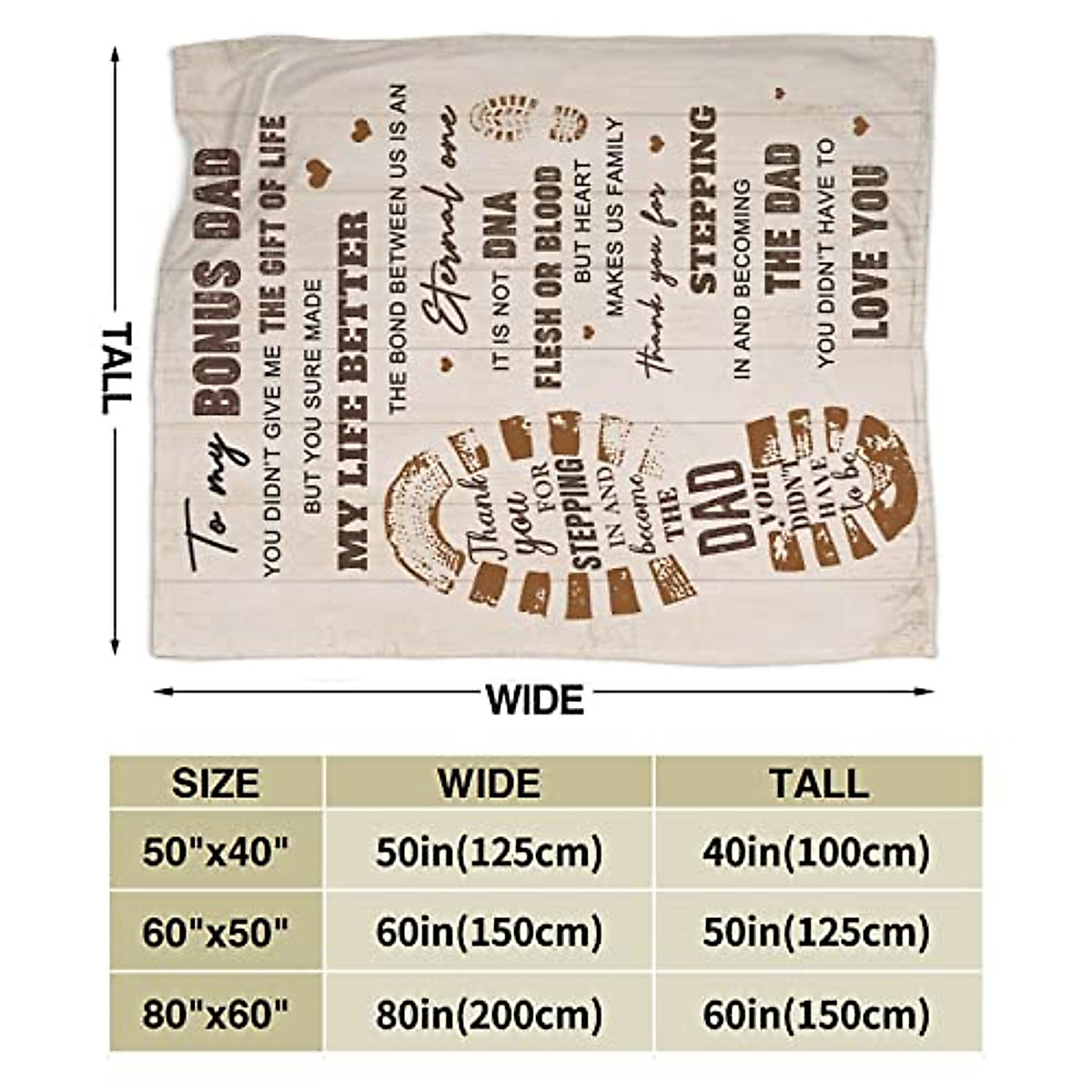 to My Bonus Dad Blanket, Stepdad Gifts from Daughter Son Soft Cozy Lightweight Throw Blanket 50"x60" Sofa Travel Couch for Fathers Day Birthday Christmas Thanksgiving Day