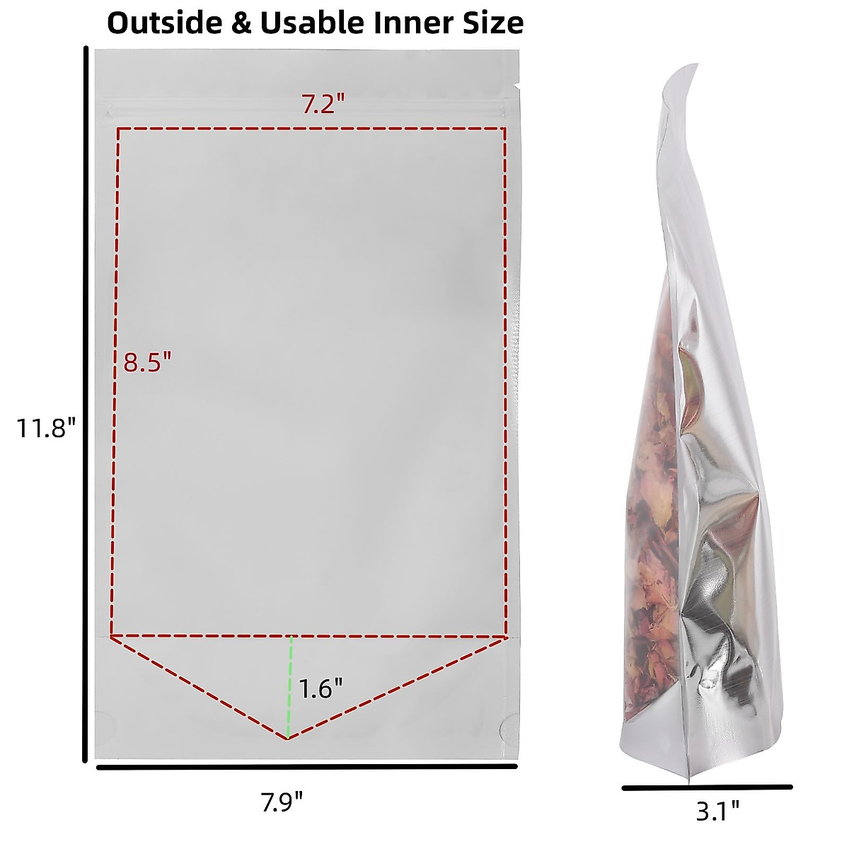 Tecbeauty 100Pcs Stand Up Pouches, Resealable Bags with Window, Plastic Ziplock Coffee Bag, Food Storage Snack Treat Bag, 7.9 x 11.8 inch