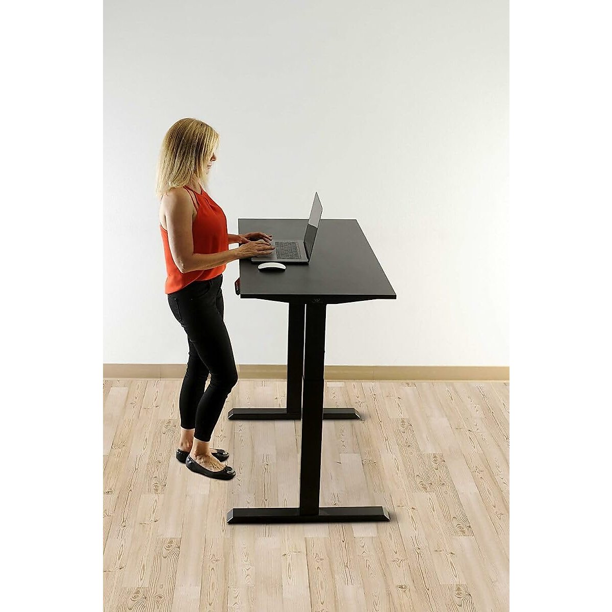 TechOrbits Electric Standing Desk Tabletop - 47 Inch Motorized Workstation Two Leg Frame Stand Up Desk with Memory Settings and Telescopic Sit-Stand Height Adjustment Black