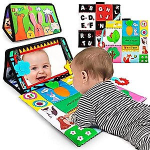beetoy Tummy Time Baby Mirror Toys with Black and White Pattern, Double High Contrast 3D Activity Play Crinkle Toys Foldable Baby Mirror Sensory Development Toys for Newborn 0 3 6 Months