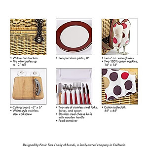 PICNIC TIME Yellowstone Picnic Baskets, Moka Collection - Brown with Beige & Red Accents, One Size
