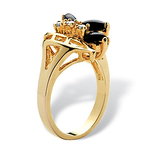 PalmBeach Yellow Gold-plated Marquise Shaped Natural Black Onyx and Round Crystal Swirl Ring Sizes 5-10 Size 10