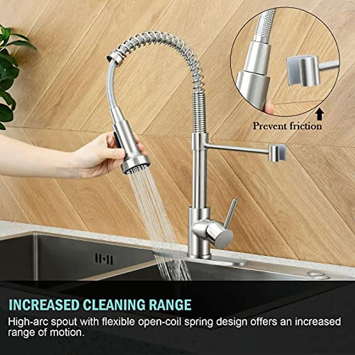 HGN Kitchen Faucet with Pull Down Sprayer,Commercial Single Handle Kitchen Sink Faucets for Farmhouse Camper Laundry Utility Rv Wet Bar Sinks Brushed Nickel