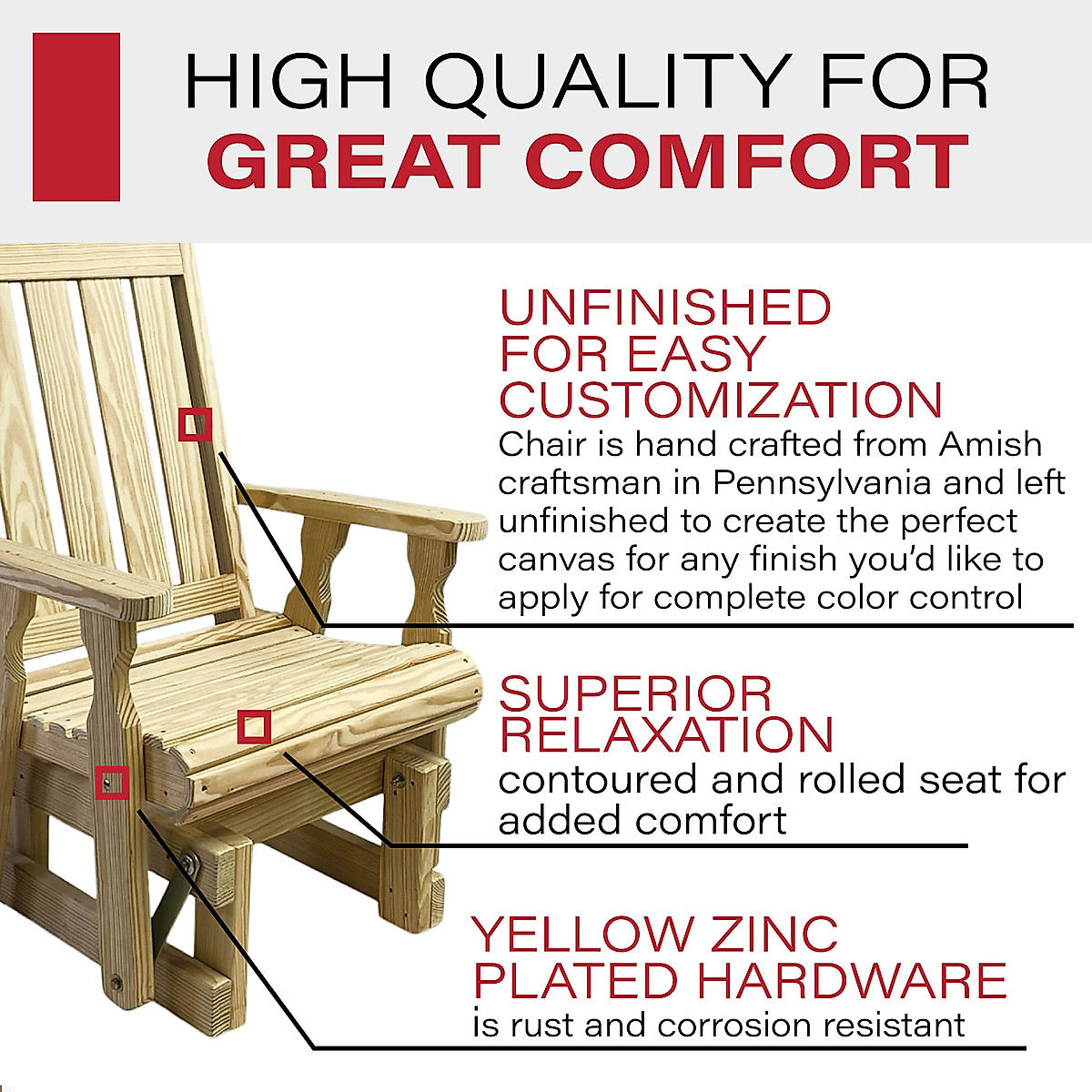 Amish Casual Heavy Duty 600 Lb Mission High Back Treated Glider Chair (Unfinished)