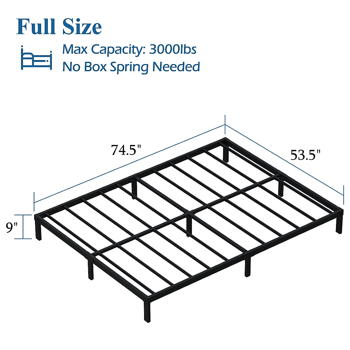 DiaOutro 9 Inch Full Size Bed Frame Heavy Duty Low Profile Metal Platform No Box Spring Needed Mattress Foundation, Easy to Assembly, Noise Free, Black